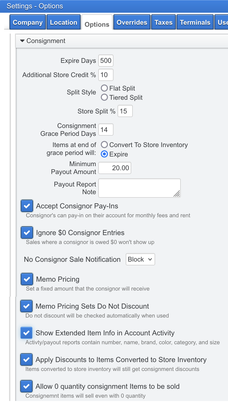 Consignment Settings – SimpleConsign