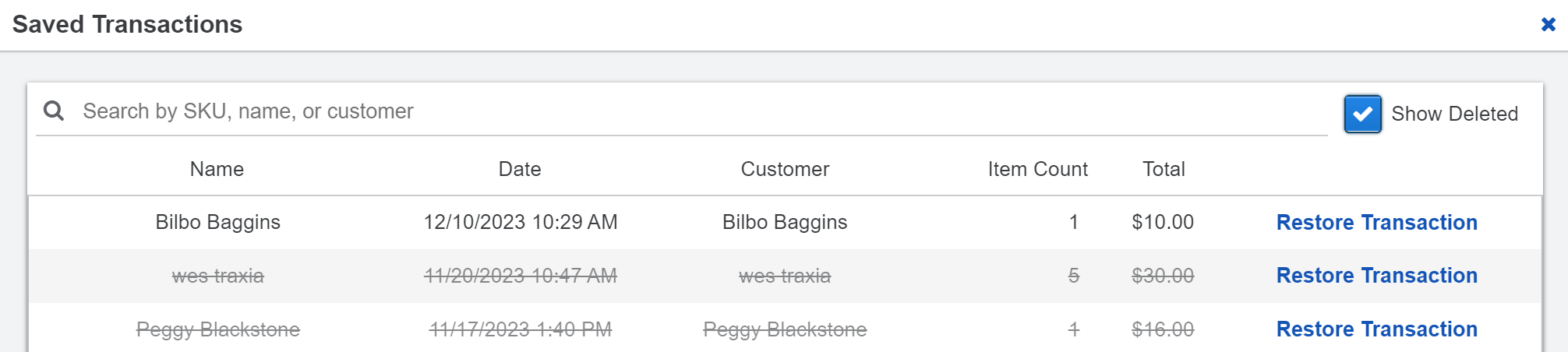 Restore a Deleted Saved Transaction – SimpleConsign