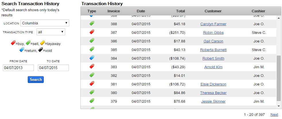 View Past Transactions – SimpleConsign